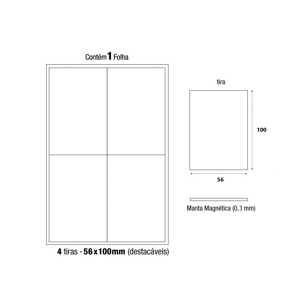 Ímã 0,3 mm Autoadesivo 56x100 mm - Folha com 4 Tiras - IMAshop - ImaShop