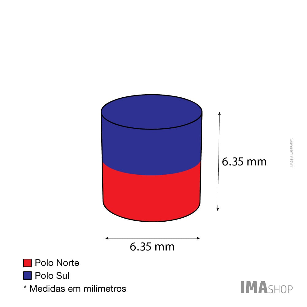Ímã Neodímio N42 Cilindro 6,35x6,35 mm Força Aprox. 1,5kg - IMAshop ...
